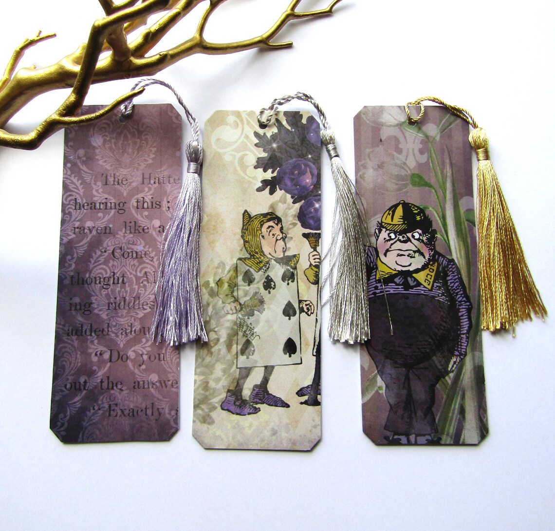 Handmade Paper Bookmarks, Alice in Wonderland, Vintage Alice, Double ...