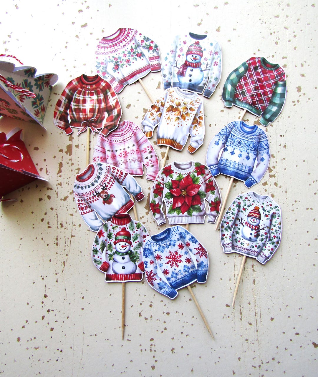 NEW Cupcake Toppers, Ugly Sweater Toppers, Holiday Cake Toppers, Ugly ...