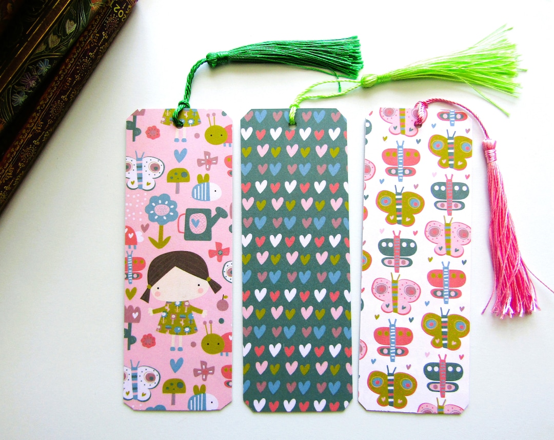 Handmade Paper Bookmarks With Tassels, Girl, Heart, Butterfly Designs ...