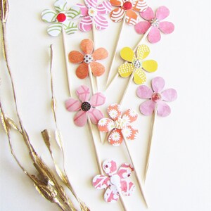 Cupcake Toppers, Flowers, Multicolored Flower Cake Toppers, Handmade ...