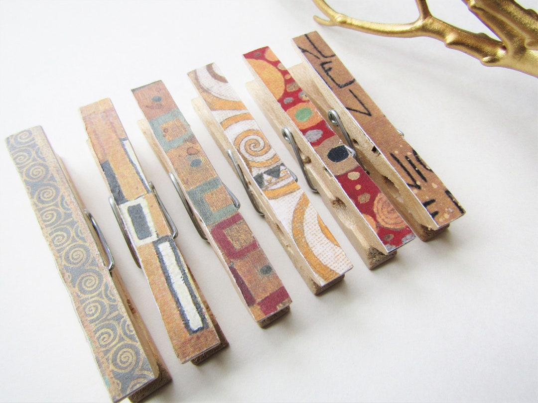 NEW 6 Klimt Design Clothespins, Handmade, Artist Clothespins, Rustic ...
