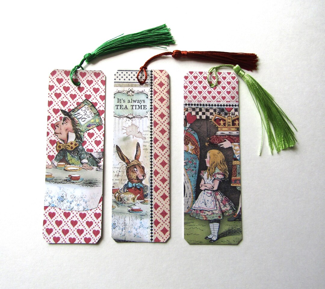 NEW ! Paper Bookmarks, Alice in Wonderland, Vintage Alice, Mad Hatter ...