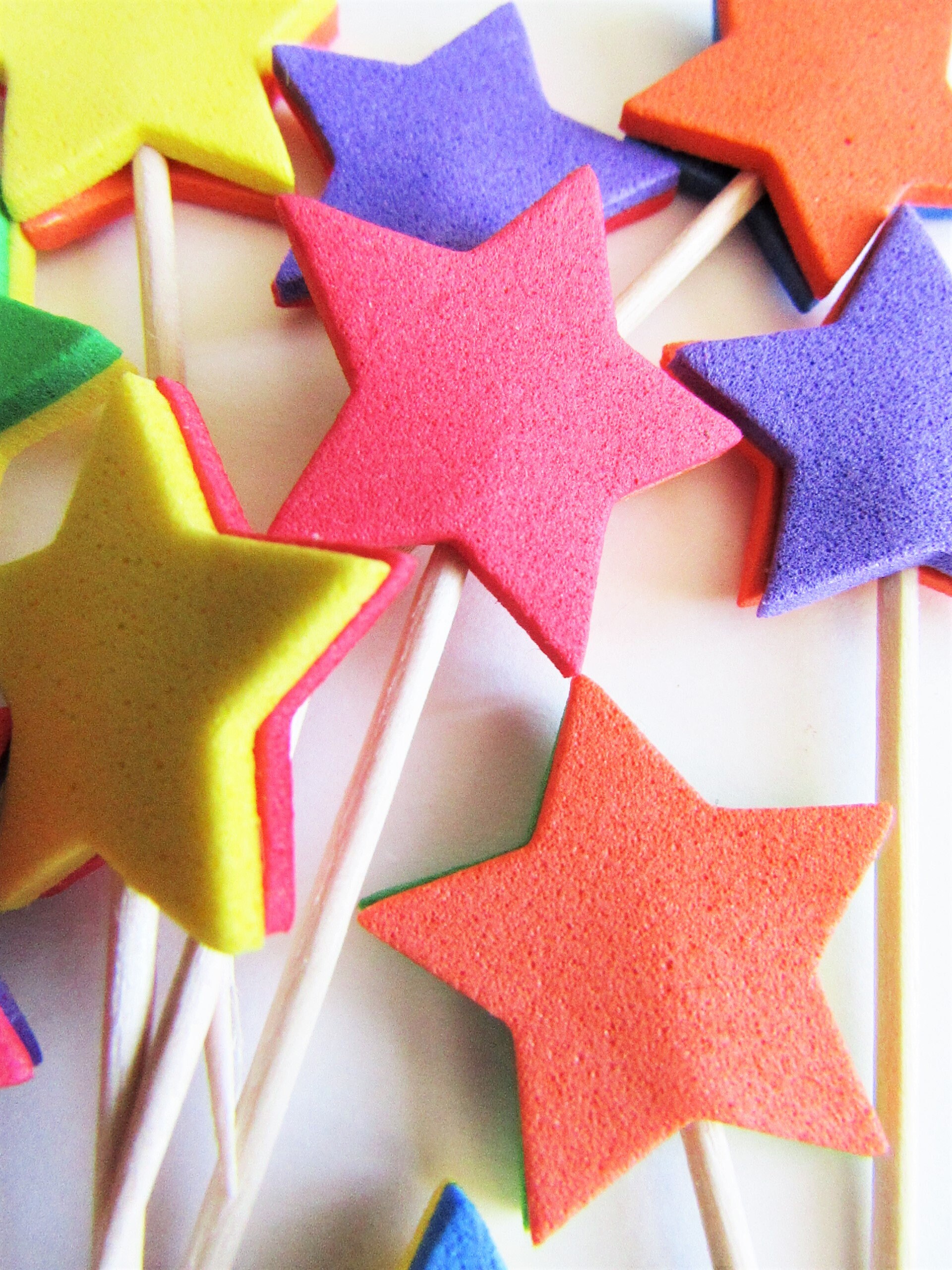 Cupcake Toppers, Bright Stars, Multicolored Star Toppers, Double Sided ...