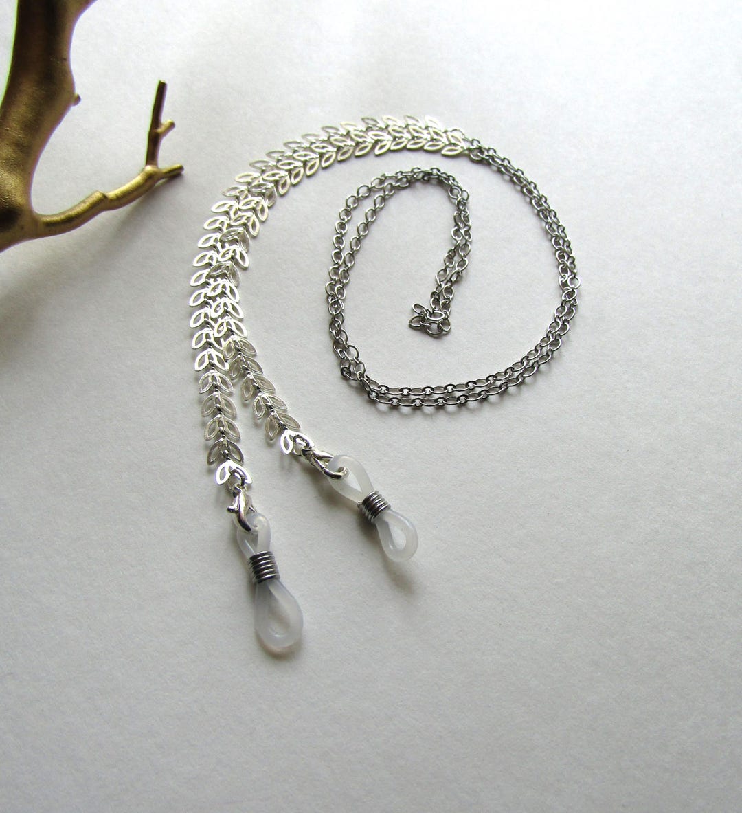 Eyewear and Masks Chain, Silver Leaf Chain, Fancy Chain, Shiny Leaf ...