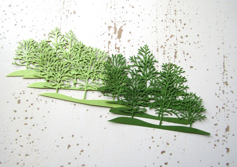 Tree Landscape Paper Die Cuts, Pale and Dark Greens, Trio of Trees ...