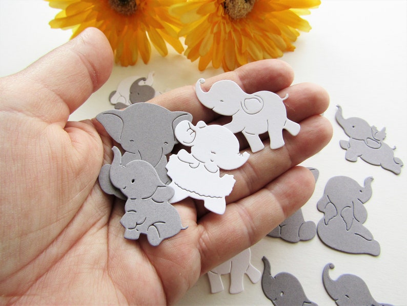 Small Elephant Paper Die Cuts, White and Gray, Playing Elephants, Paper ...