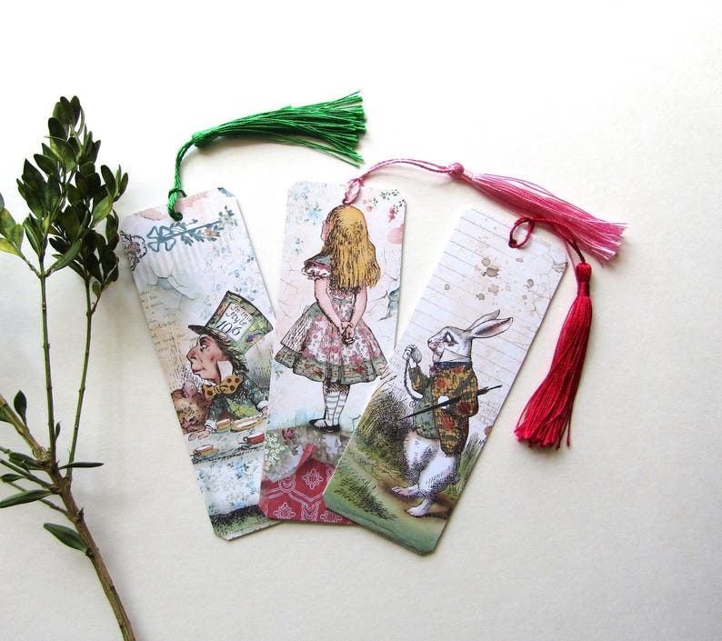Alice in Wonderland Bookmarks, Vintage Style, Handmade With Silk ...