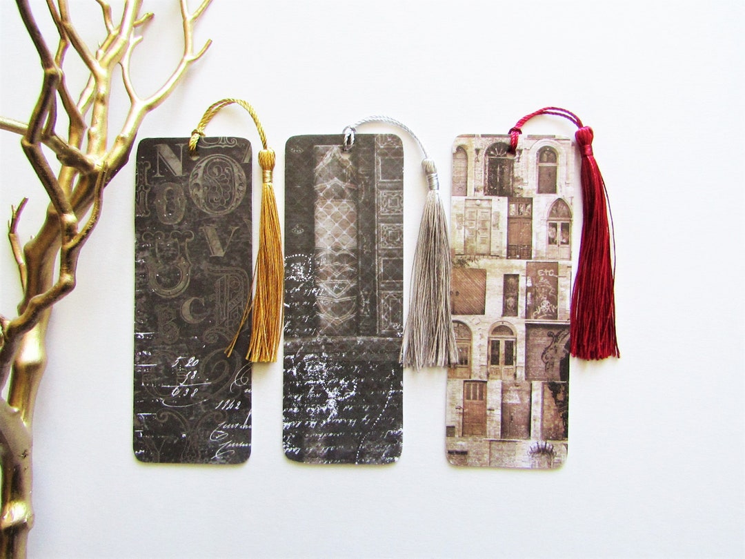 Paper Bookmarks, Designs in Shades of Brown and Tan, Houses and Letters ...