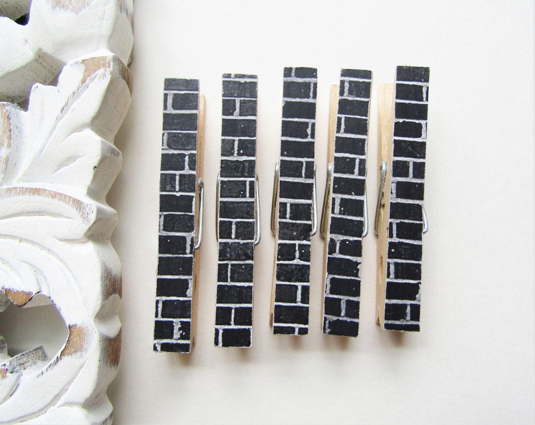 Black Clothespins, Black Brick Design, Handmade, Decorated Clothespins ...