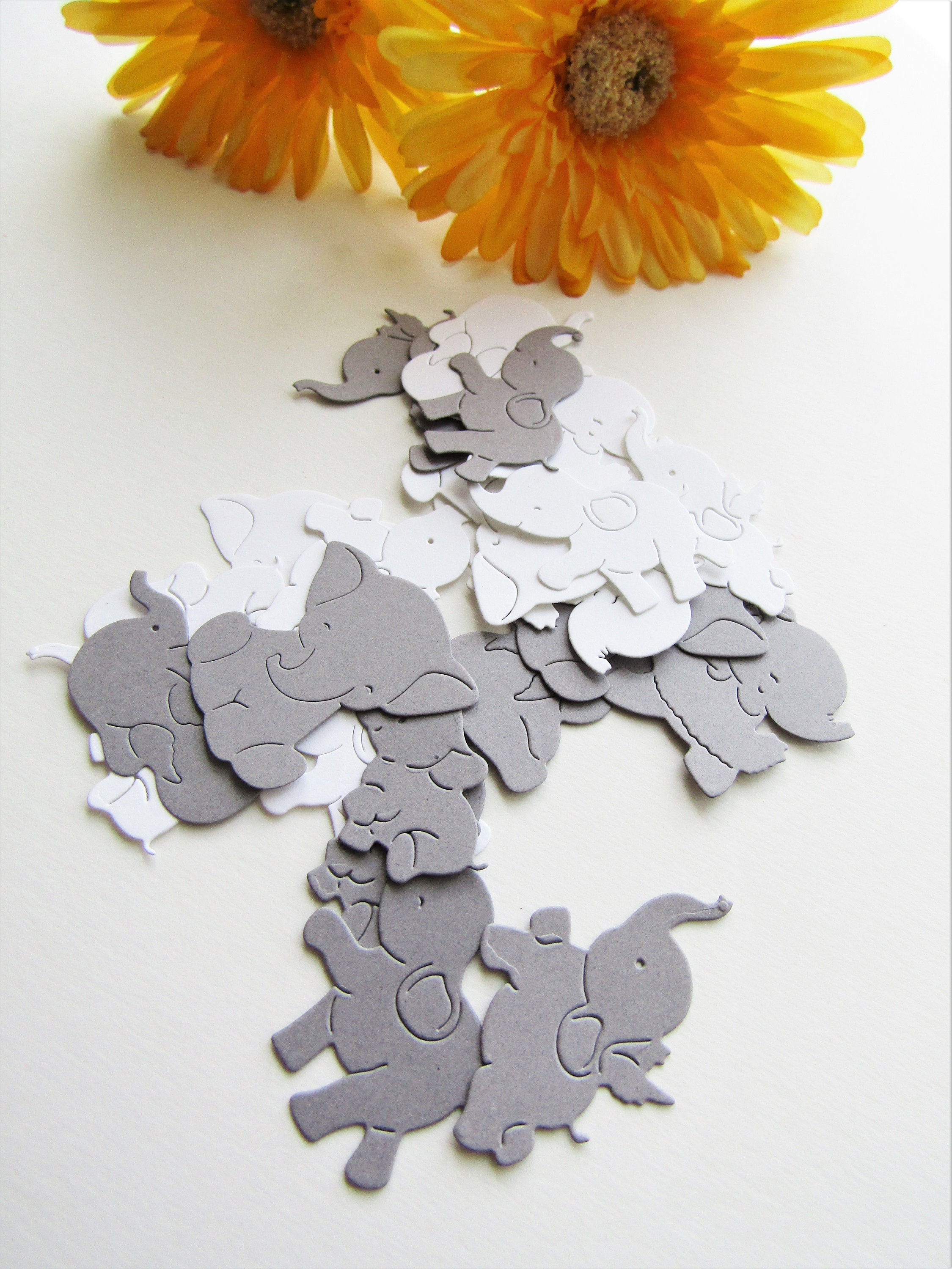 Small Elephant Paper Die Cuts, White and Gray, Playing Elephants, Paper ...