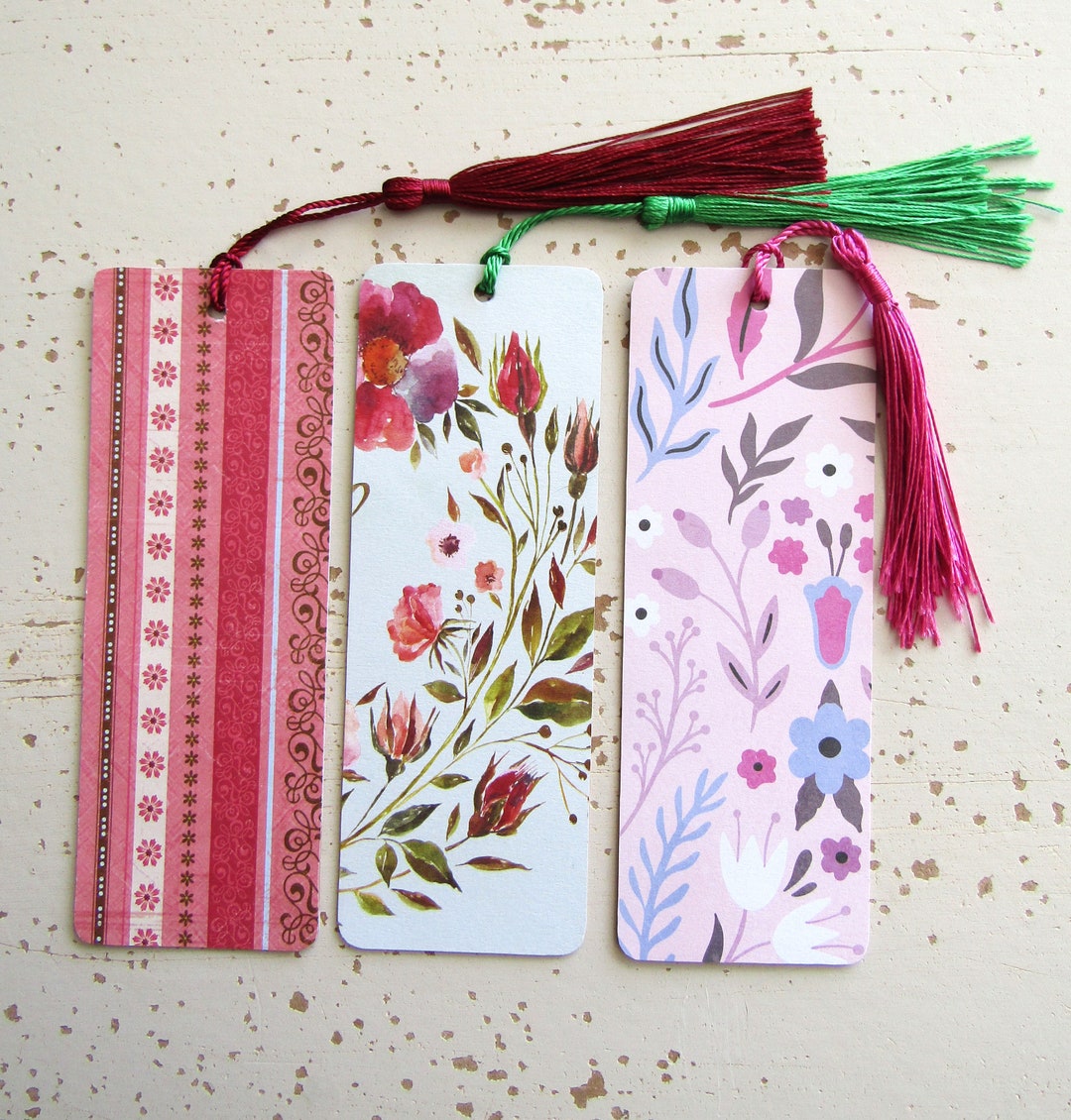 Paper Bookmarks With Tassels, Handmade Flower Bookmarks, Double-sided ...