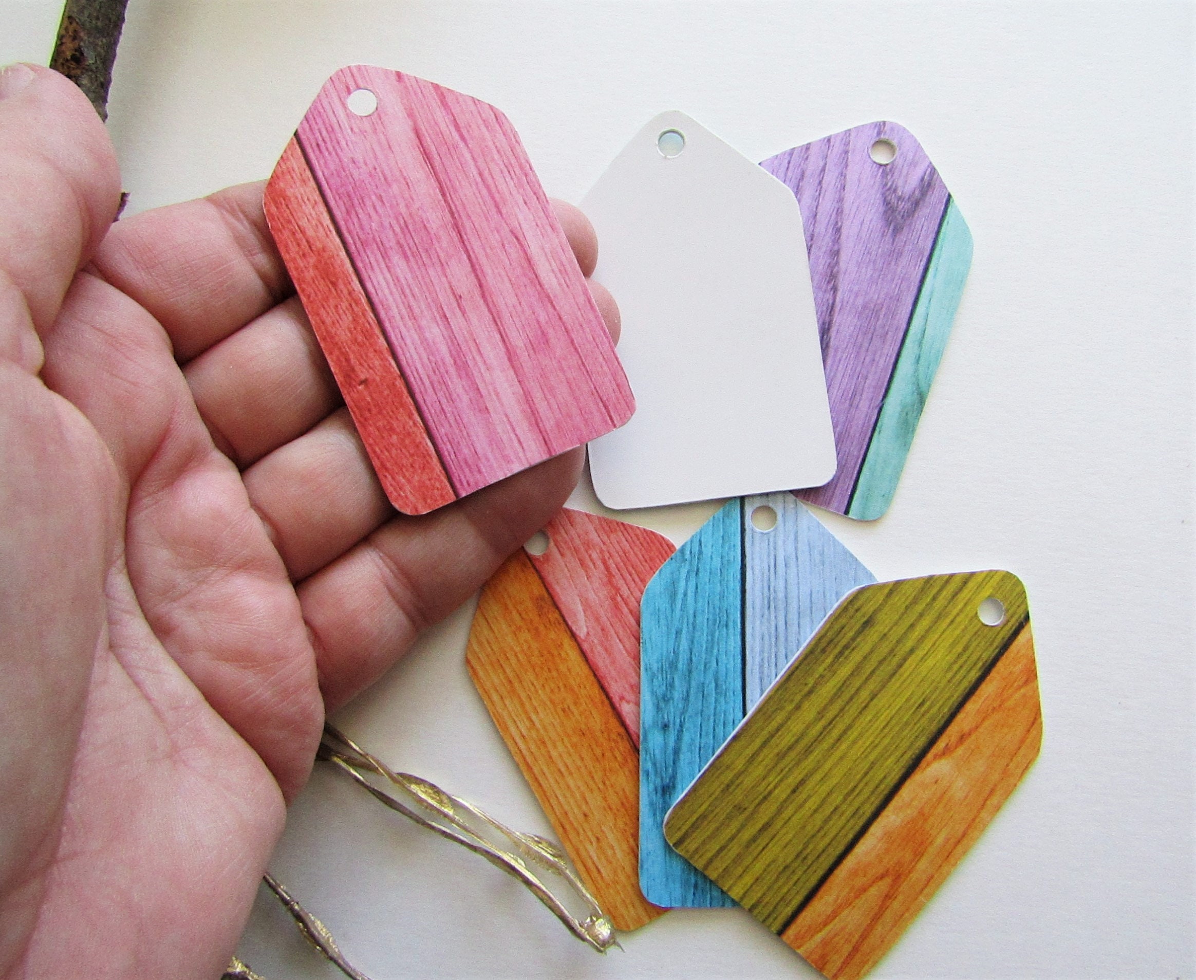 6 Gift Tags, Multicolored Tags, Rectangle Gift Tags, Handmade, Bright ...