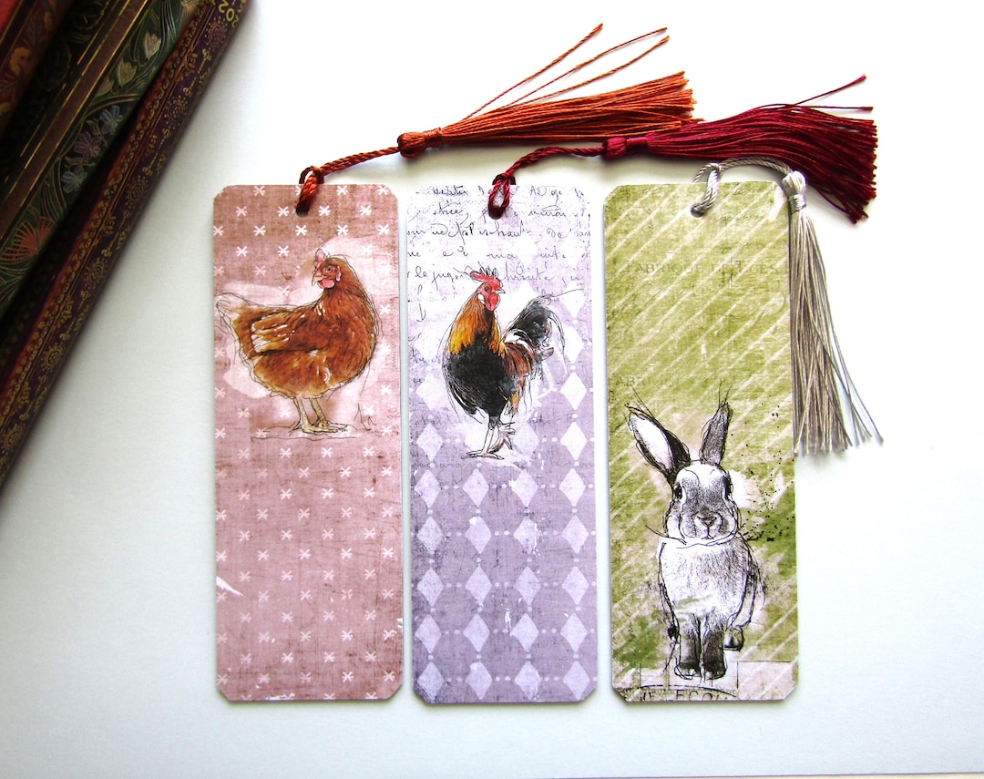 NEW Paper Bookmarks, Farm Animals, Chicken, Rooster and Rabbit, Pastel ...