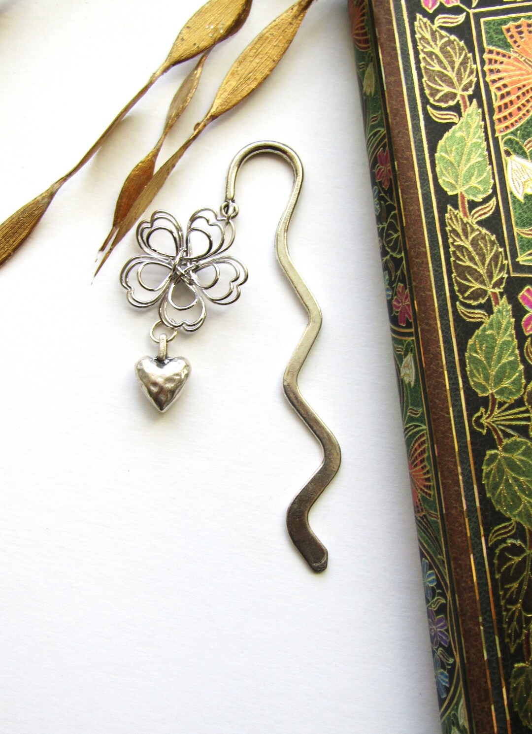 Silver Flower Bookmark, Wire Flower Bookmark, Heart and Flower, Small ...