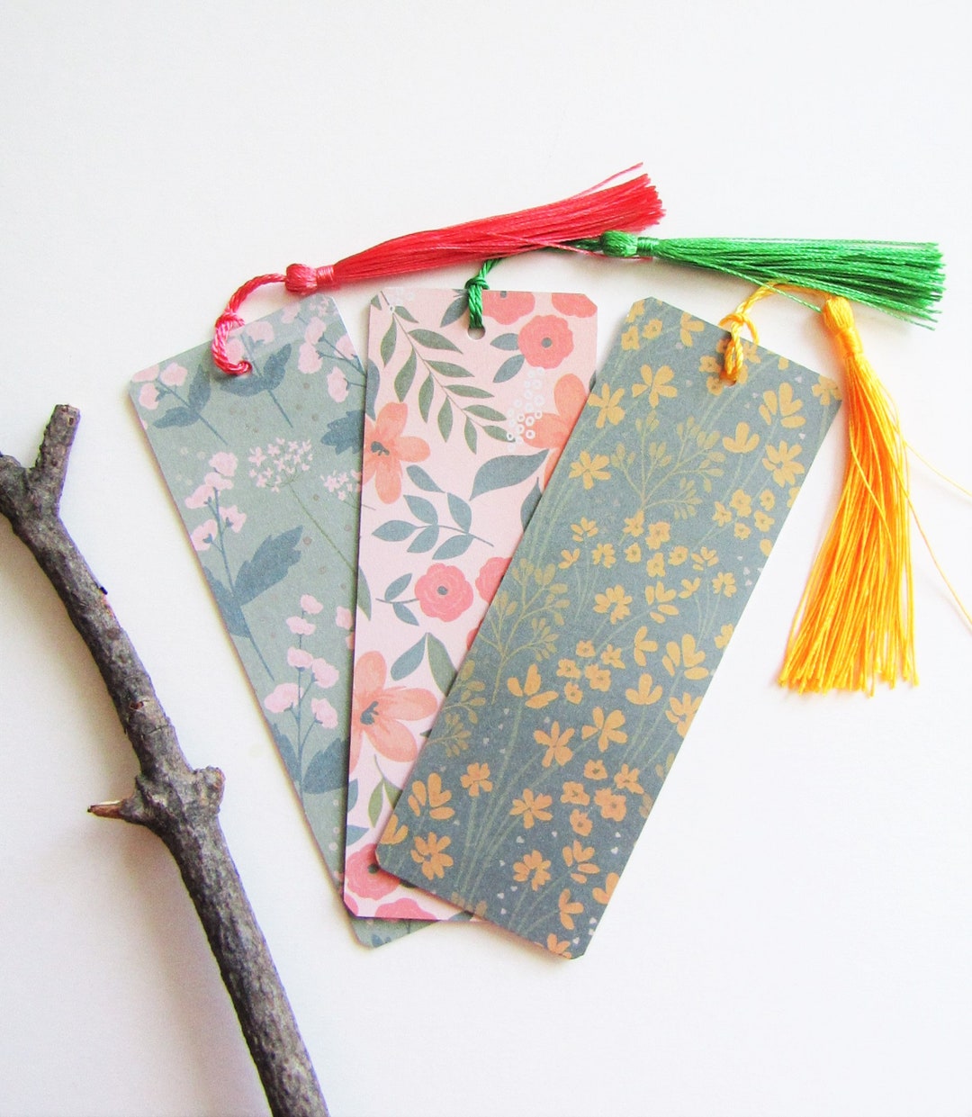 Paper Bookmarks, Flower Bookmarks, Peach Green and White, Double Sided ...