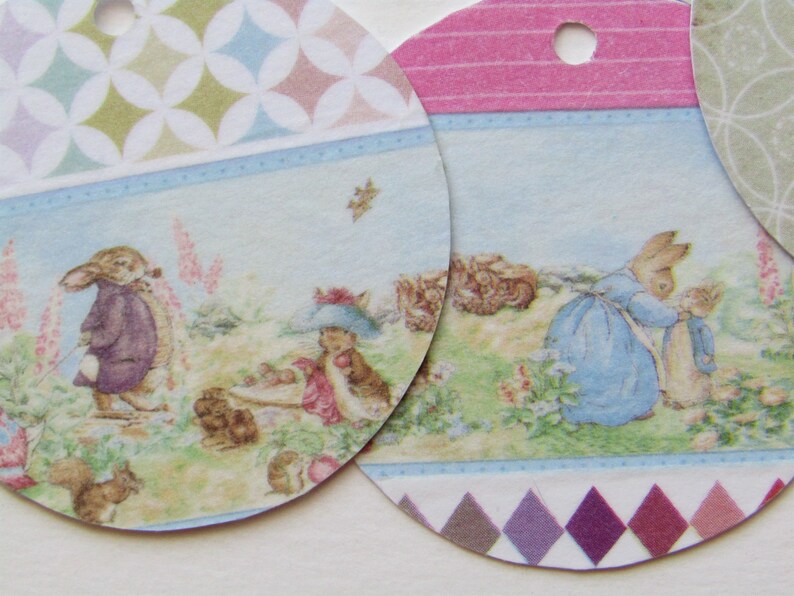 8 Round Gift Tags, Peter Rabbit Gift Tags, Pastel Colors, Children Tags ...