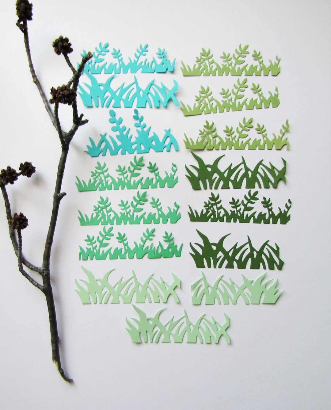 15 Wild Grass Paper Die Cuts, Green Leaves, Lawn, Wild Plants, Garden ...
