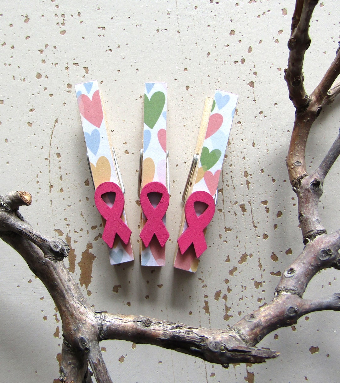 Clothespins, Hearts, Breast Cancer, Handmade, Wood Clothespins ...