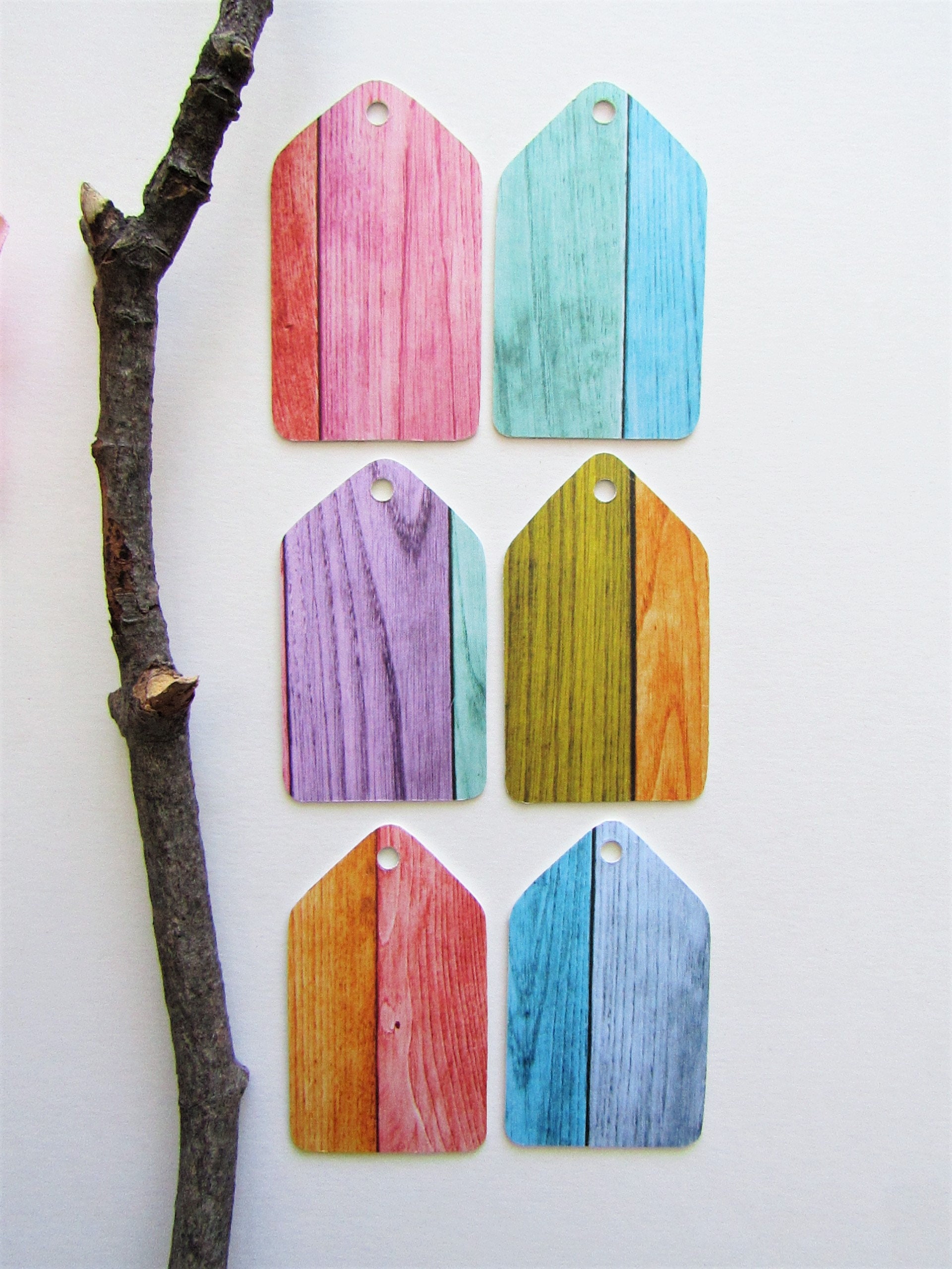 6 Gift Tags, Multicolored Tags, Rectangle Gift Tags, Handmade, Bright ...