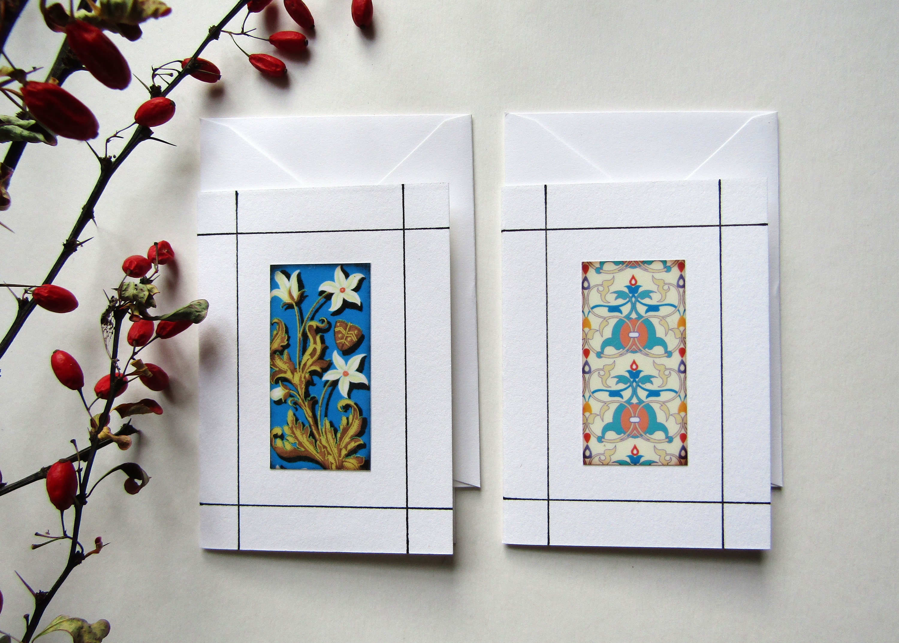 2 Small Gift Cards, Small Handmade Cards, Blank Cards, Art Deco Tiles ...