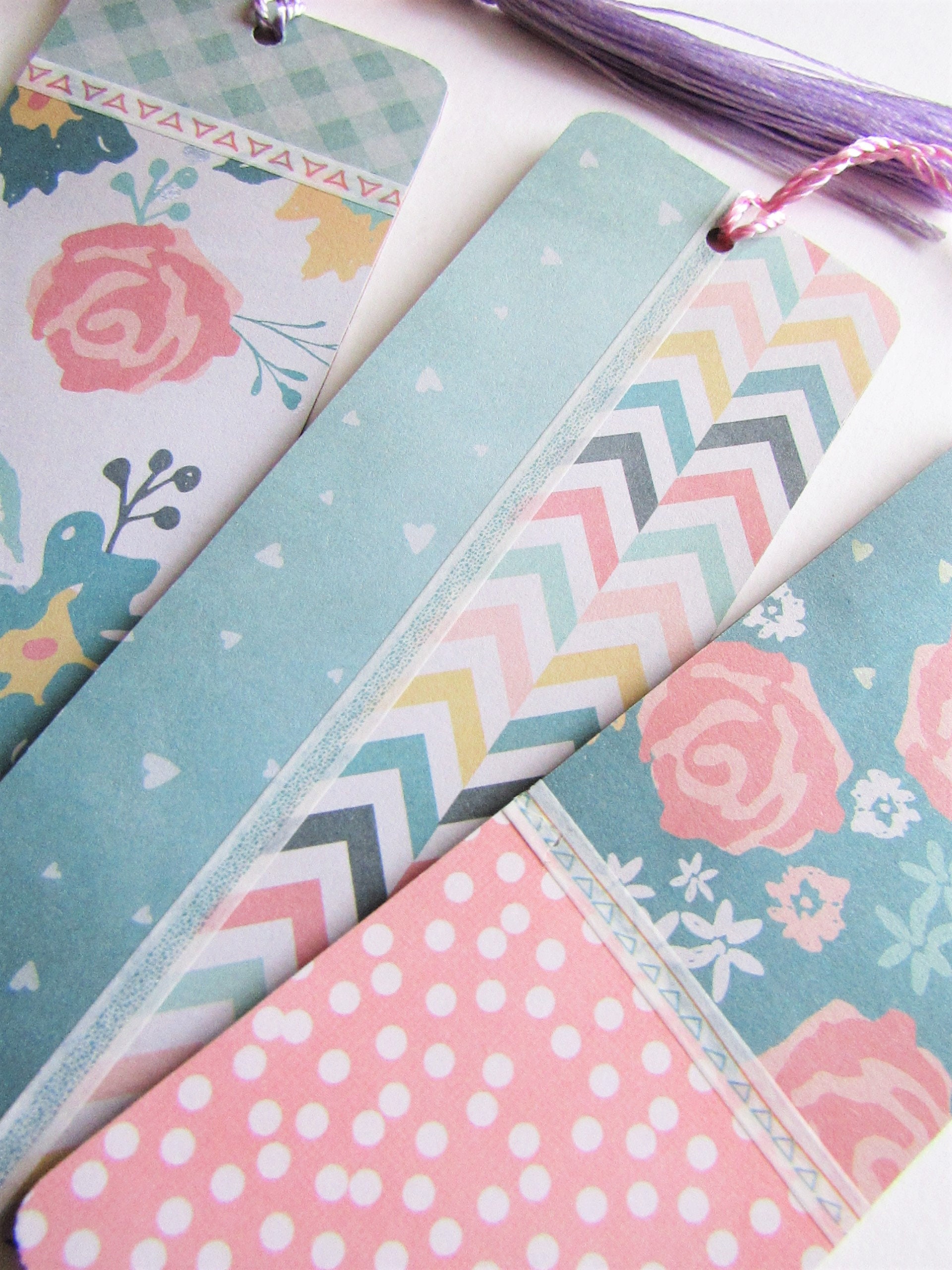Handmade Paper Bookmarks, Pastel Hearts & Flowers, Tassel Accent, Set ...