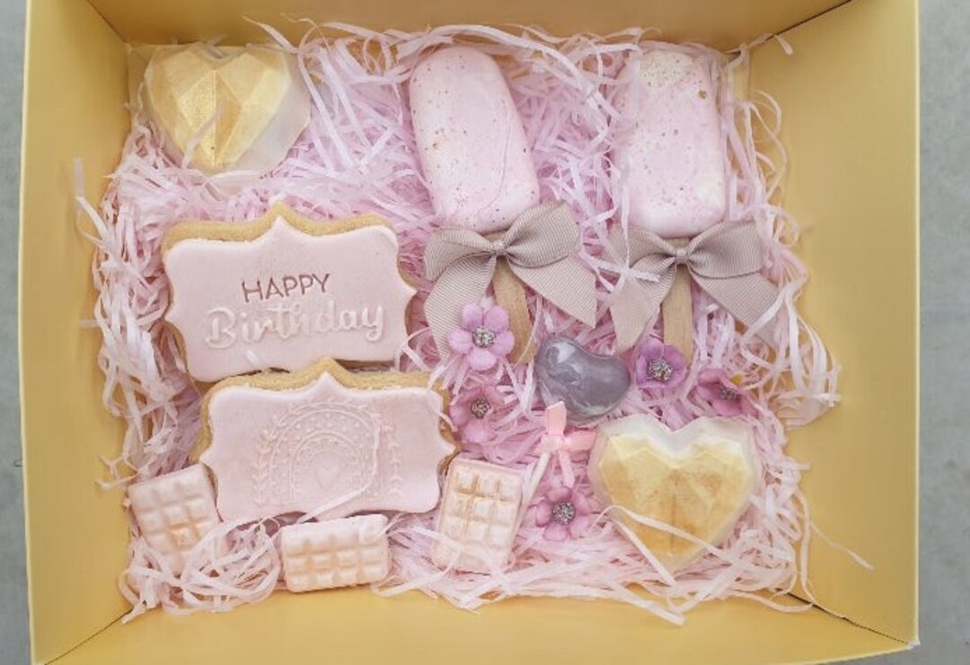 HAPPY BIRTHDAY Treat Box Caksicles Biscuits Geo Hearts - Etsy