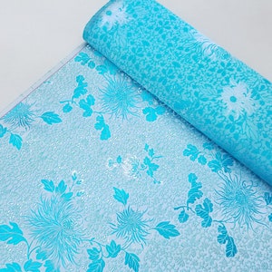 Fabric Silk Brocade Silver and Blue Chrysanthemum Chinesischer Brokat ...