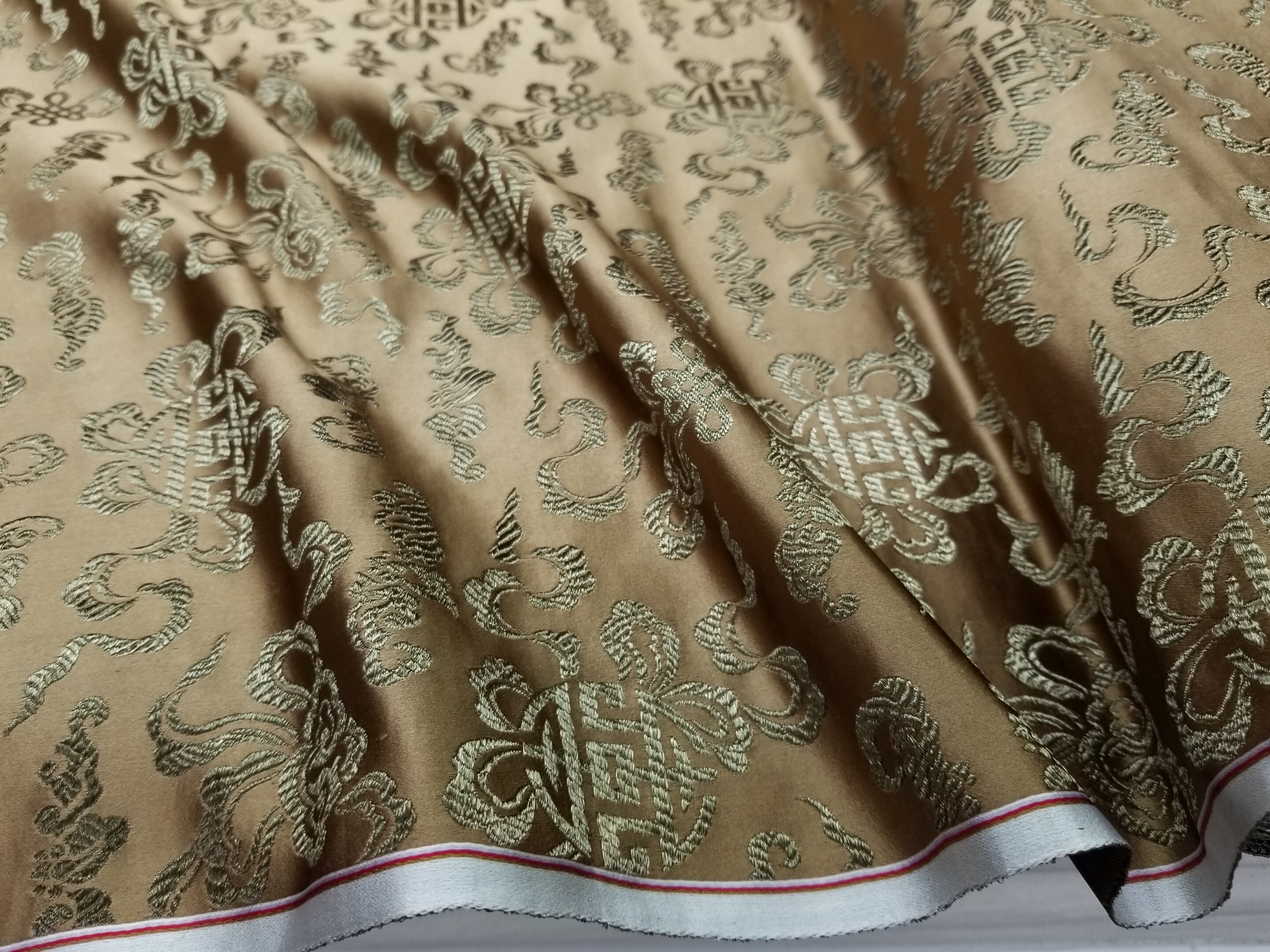 Fabric Silk Brocade Color Sand and Medallion W/symbol by Half - Etsy