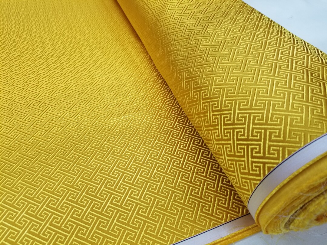 Fabric Silk Brocade Yellow Gold and Frets -by Half Yard-, Brocade ...