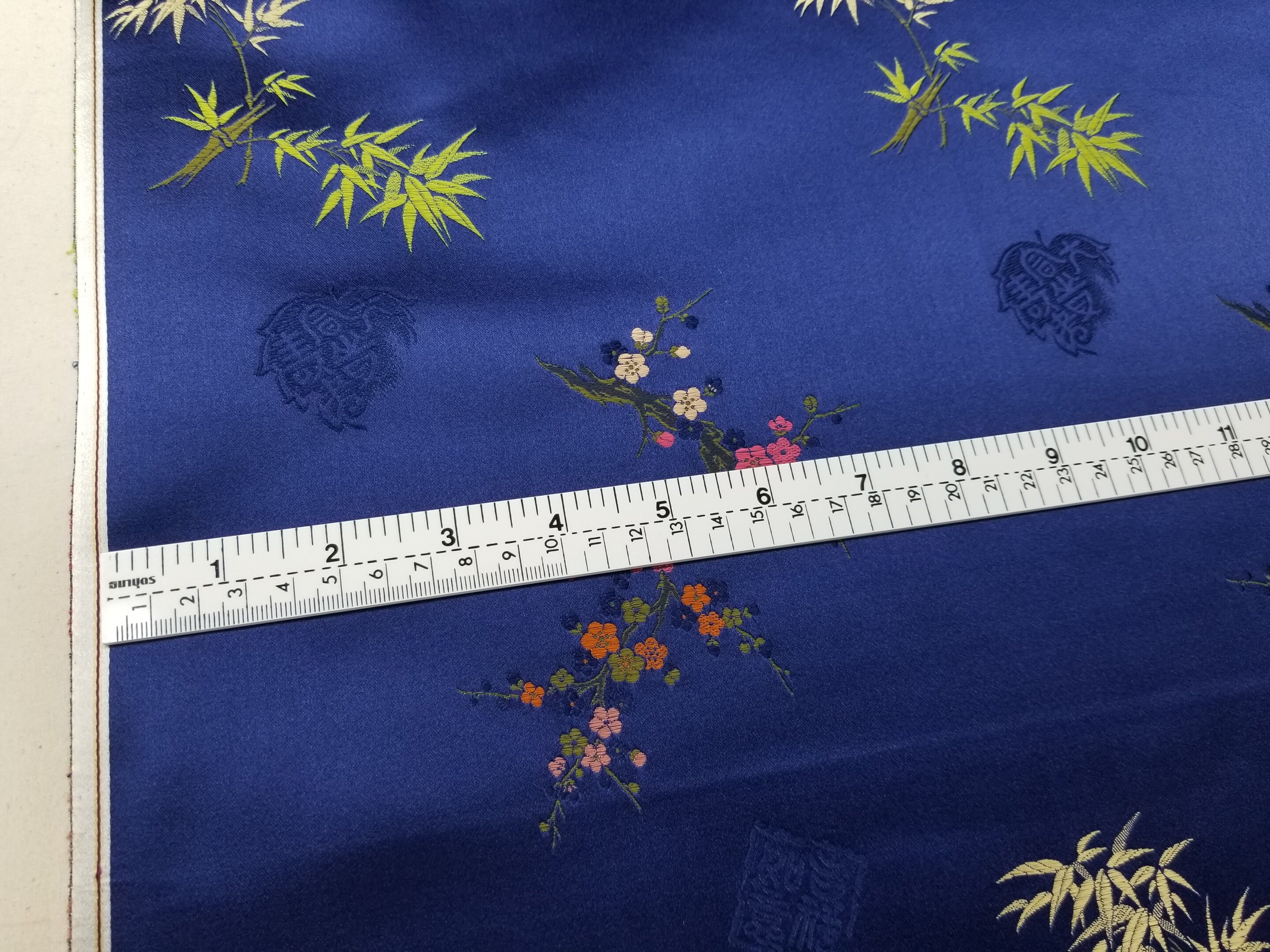 Fabric Silk Brocade Blue and Colourful Bamboo/plum W/symbols by Half ...