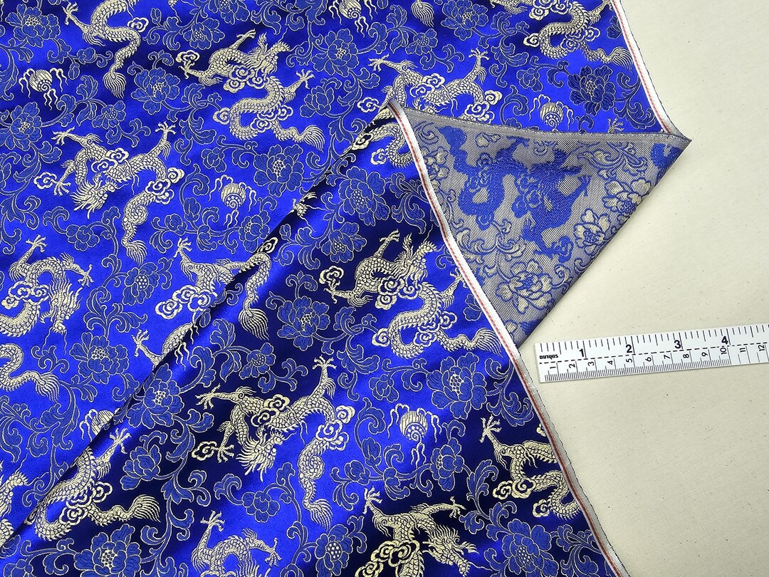 Royal Blue Silk Brocade Fabric: Gold Dragon Remnant (2 Yards) - Etsy