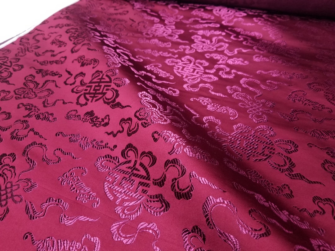 Claret Red Silk Brocade Fabric: Chinese Medallion Symbol (half Yard, 29 ...