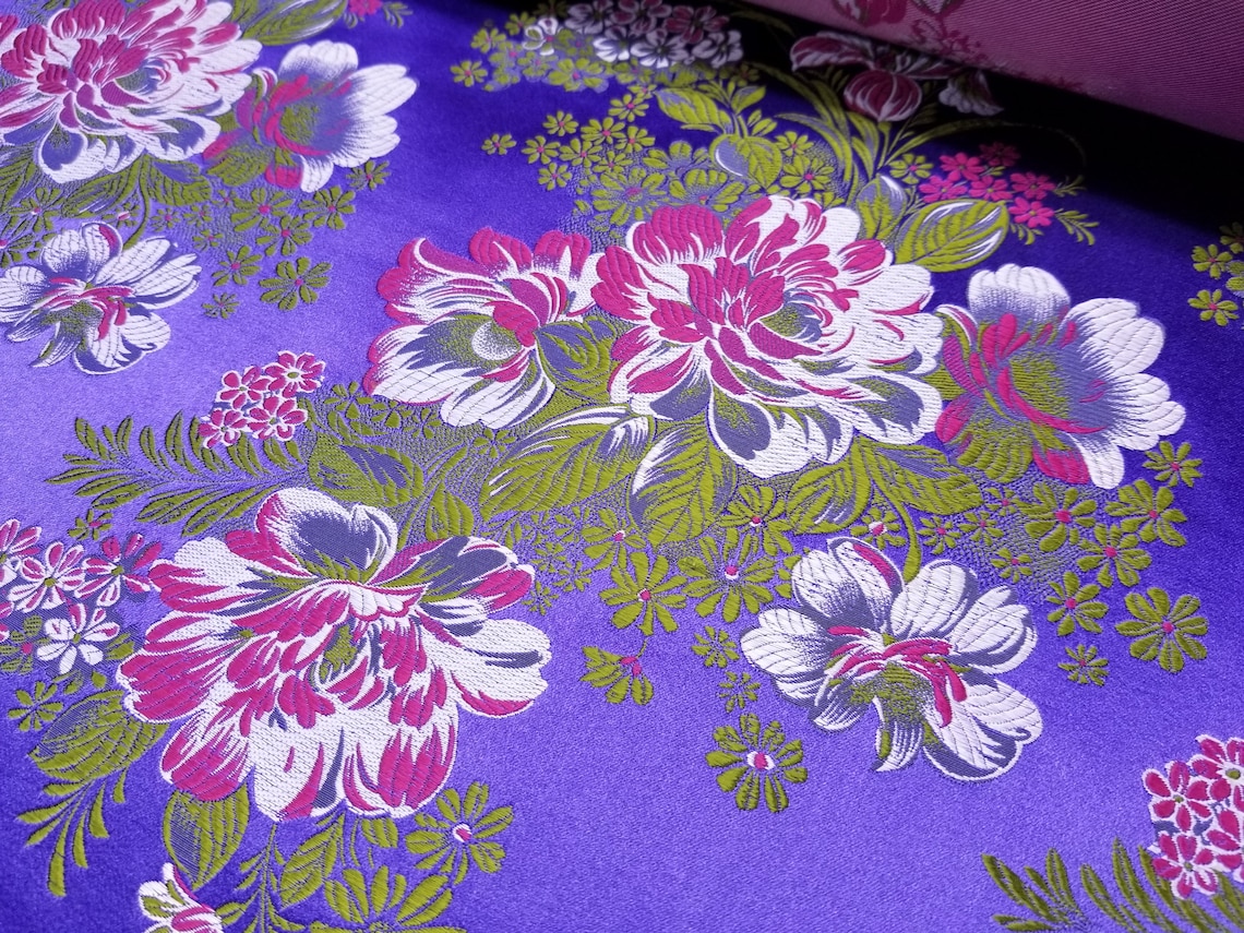 Silk Brocade Fabric: Purple Carnation Floral, 29" Wide - by the Half ...