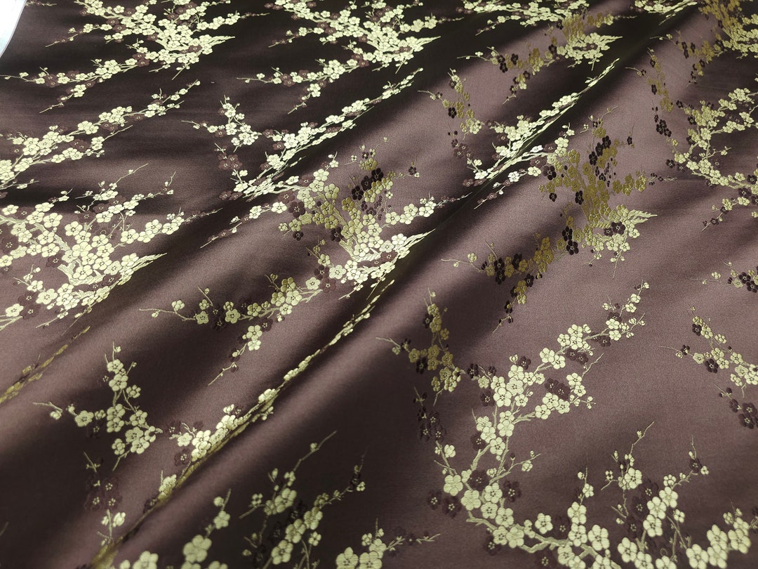Fabric Silk Brocade Chocolate Brown and Gold Plum Floral Chinesischer ...