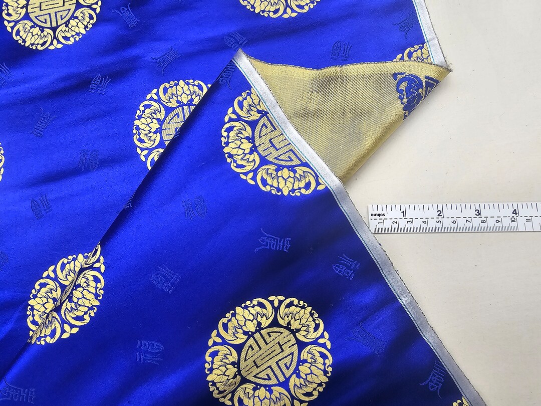 Fabric Silk Brocade Royal Blue and Color Gold Medallion W/symbol ...