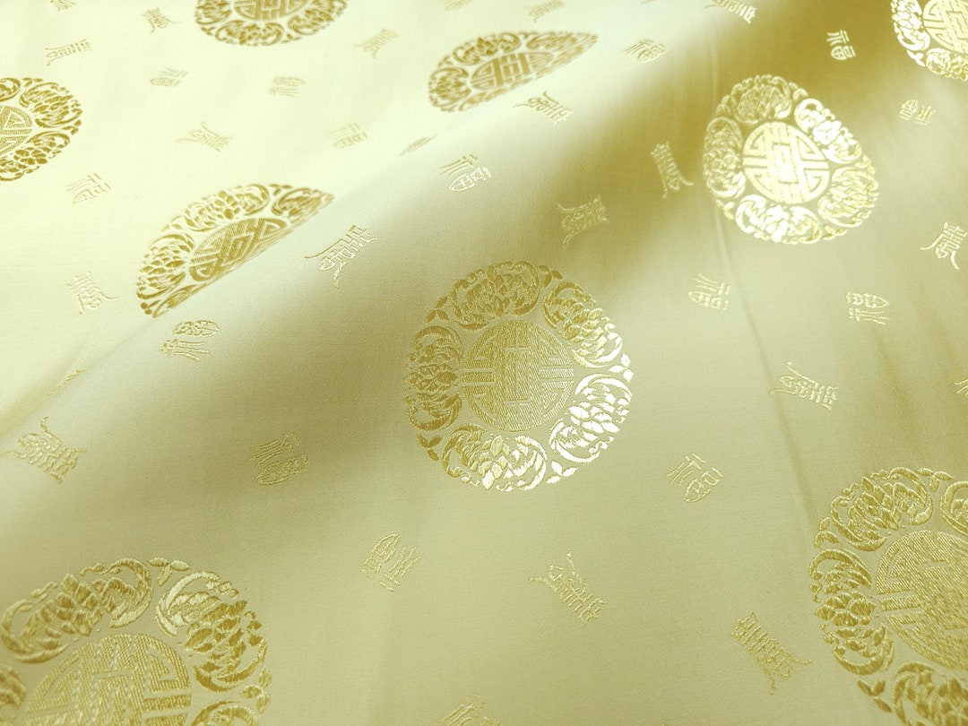 Fabric Silk Brocade Light Gold and Color Gold Medallion W/symbol - by ...