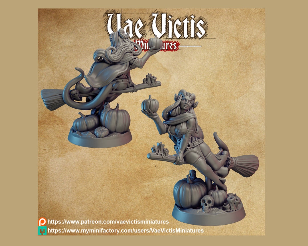 Tiefling Witch on Flying Broom | Halloween Pumpkin Miniature for Dnd ...