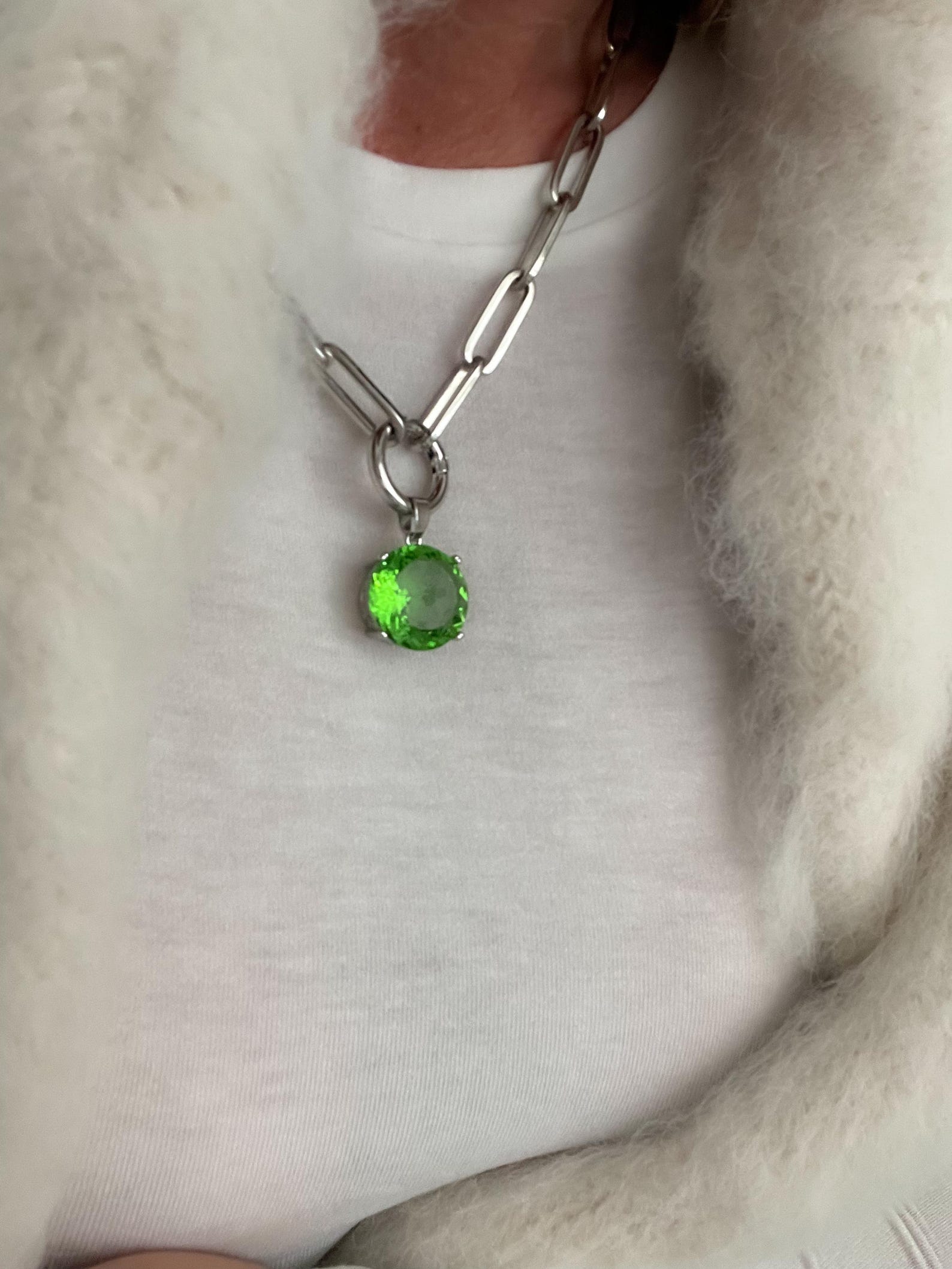Green Preciosa Crystal Charm Necklace: Chunky Silver Chain Statement ...