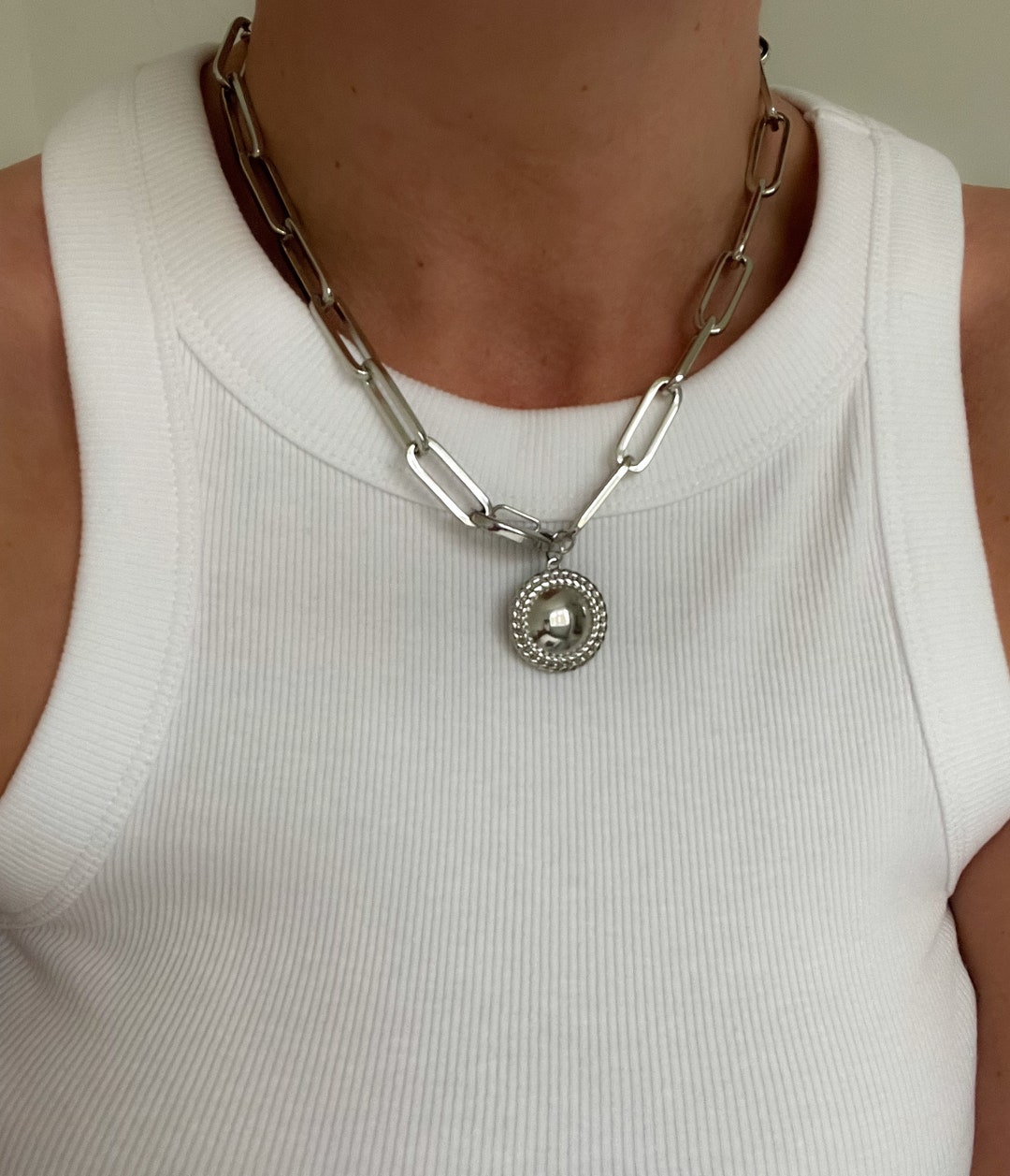 Silver Chunky Chain Necklace, Silver Chunky Choker, Silver Chain Choker ...