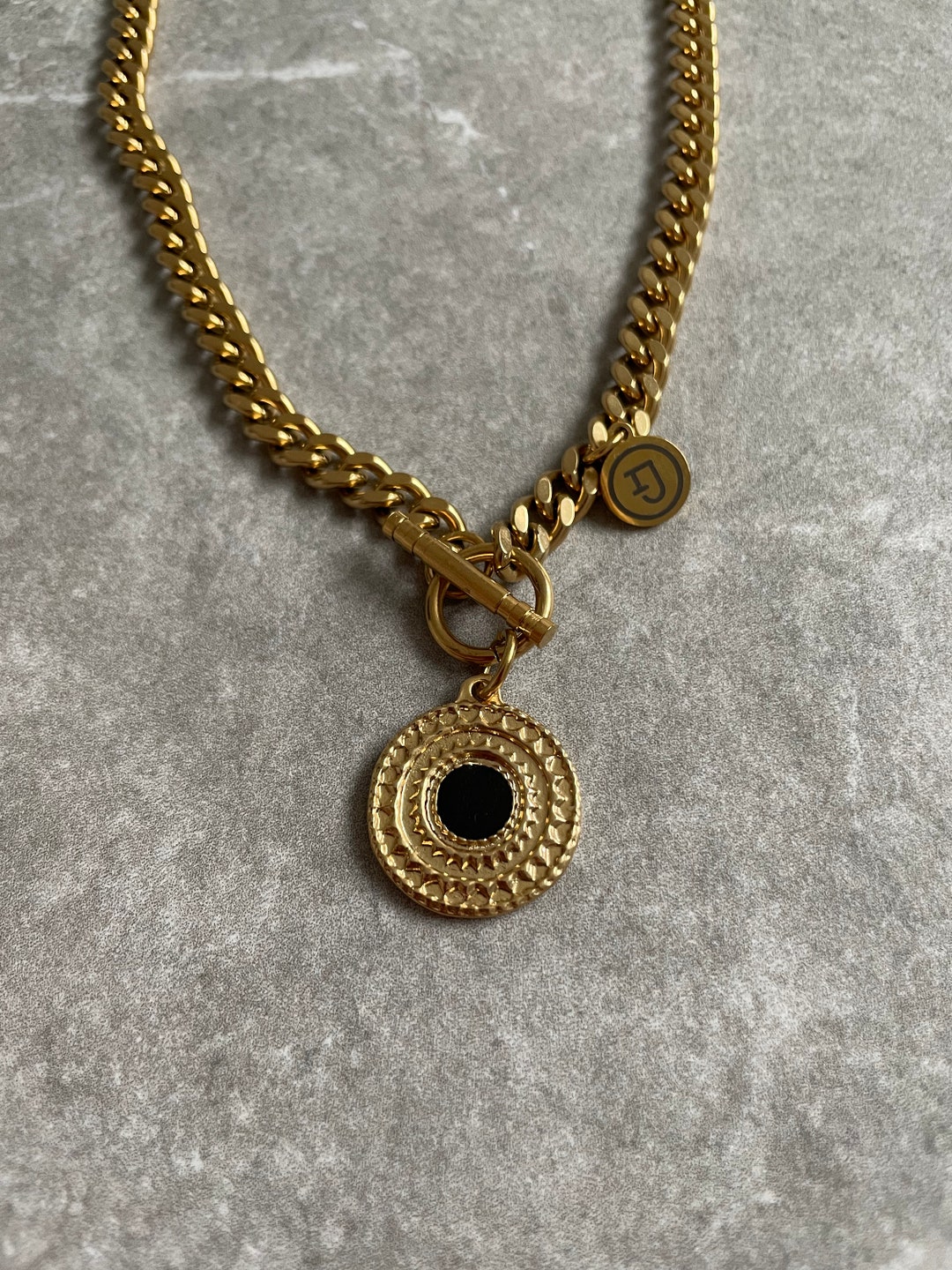 Chunky Gold Toggle Chain Necklace: Medallion Pendant, 18K Plated - Etsy