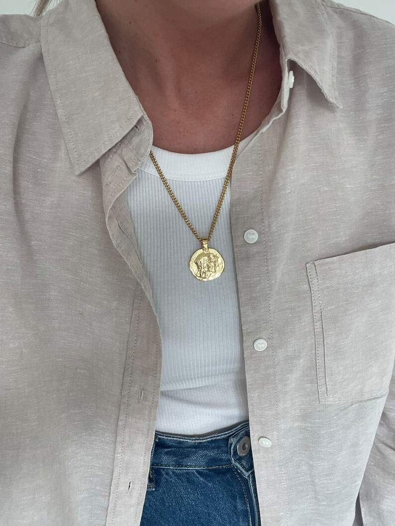 18k Gold Medallion Chain Necklace Gold Coin Necklace Layered - Etsy