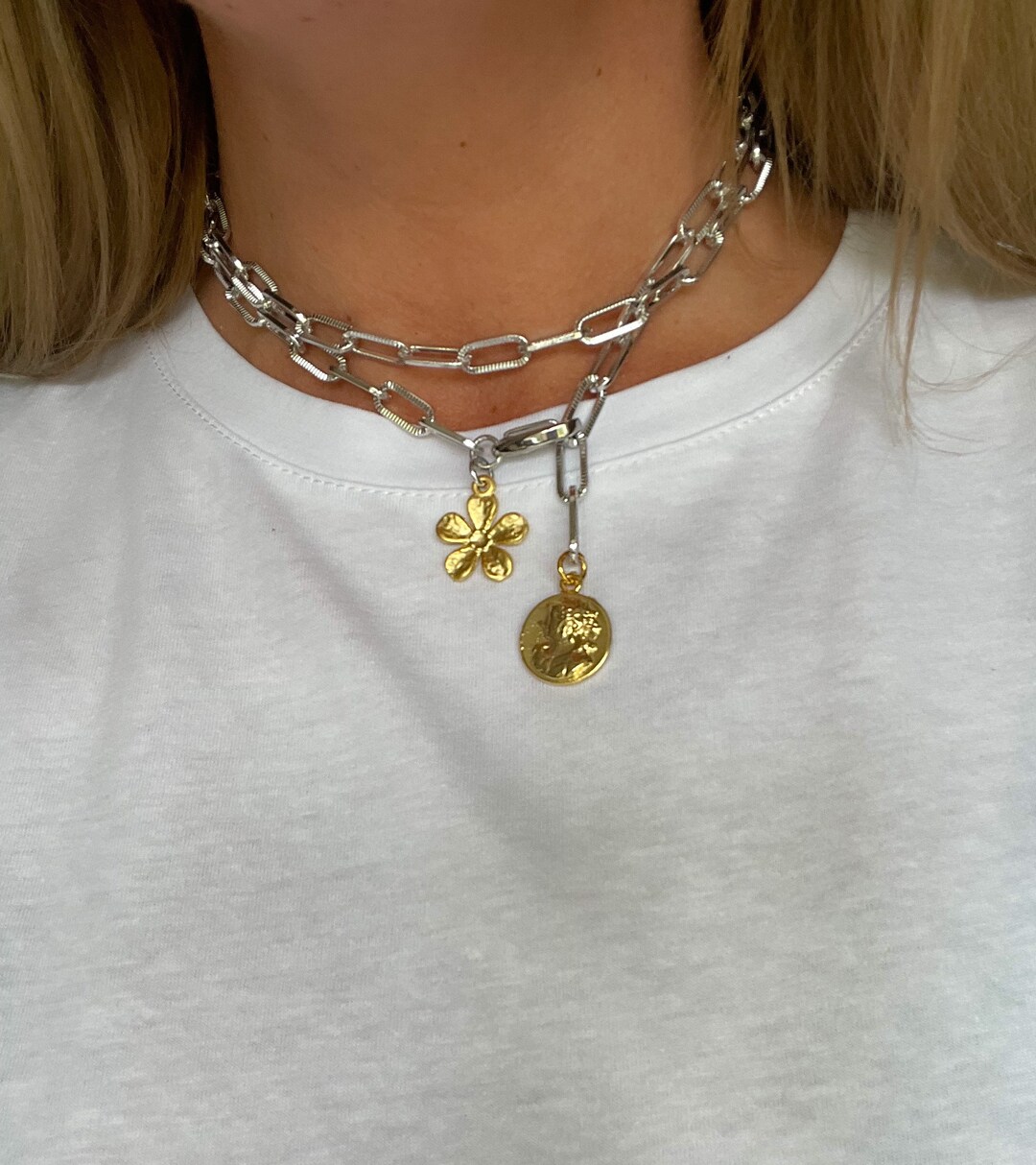 Silver Chunky Chain Necklace, Silver Chunky Choker, Silver Chain Choker ...