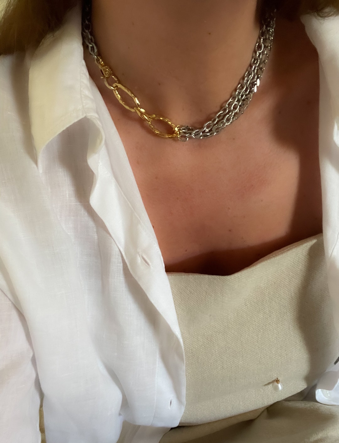 Multi Strand Silver Chain Necklace, Chunky Chain Necklace Silver, Mixed ...