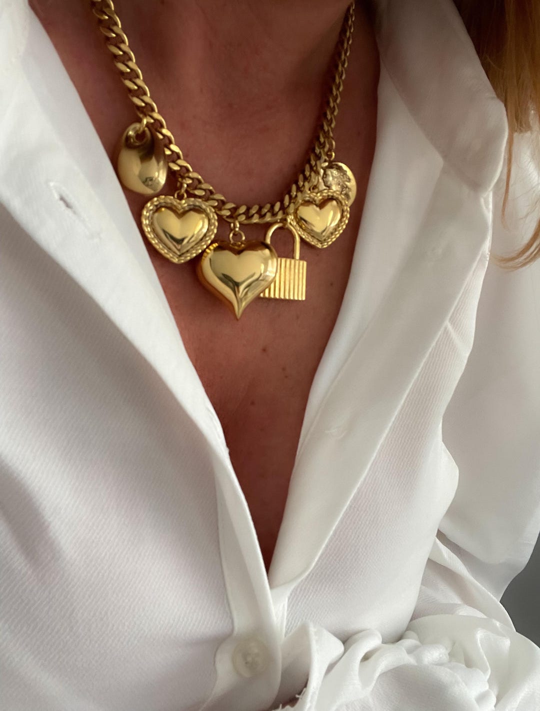 Chunky Heart Necklace, Chunky Heart Charm Necklace, Chunky Gold Heart ...