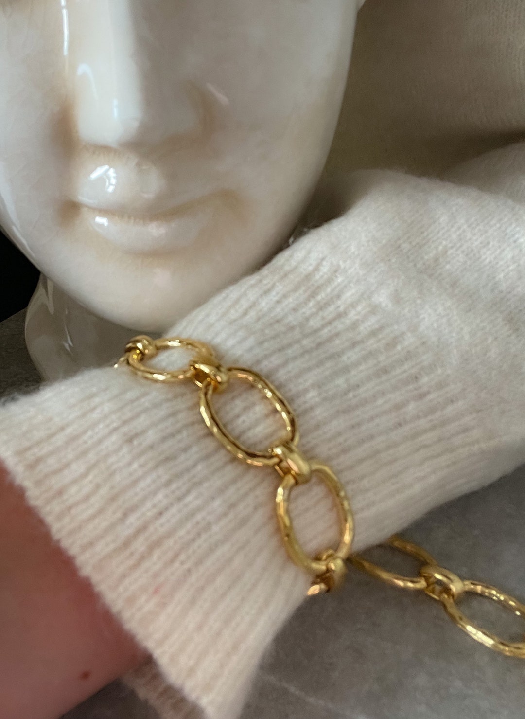 18k Gold Chunky Chain Bracelet, Statement Bracelet, Large Link Bracelet ...