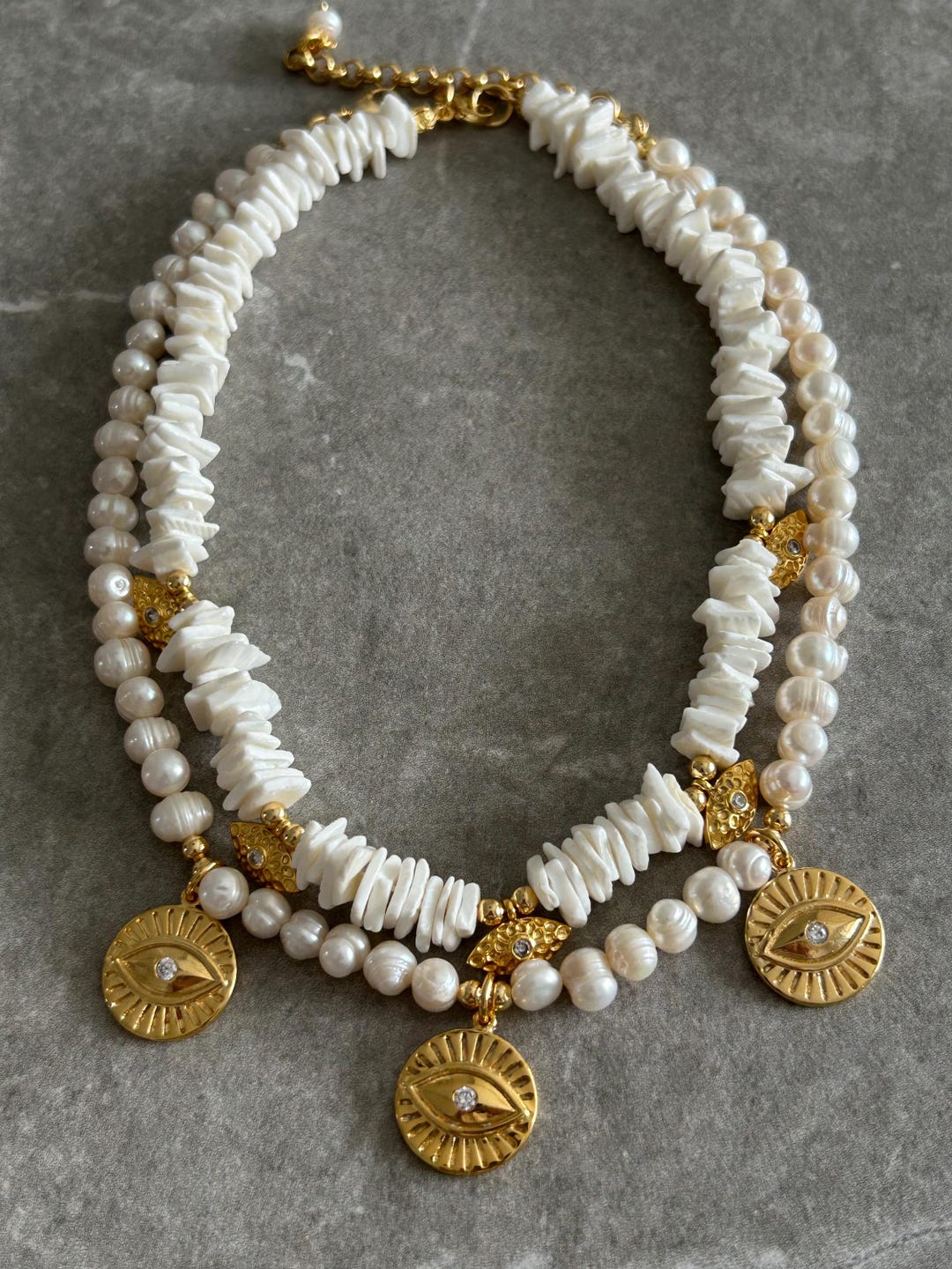 Shell Evil Eye Choker: 18k Gold Plated Charm Necklace - Etsy