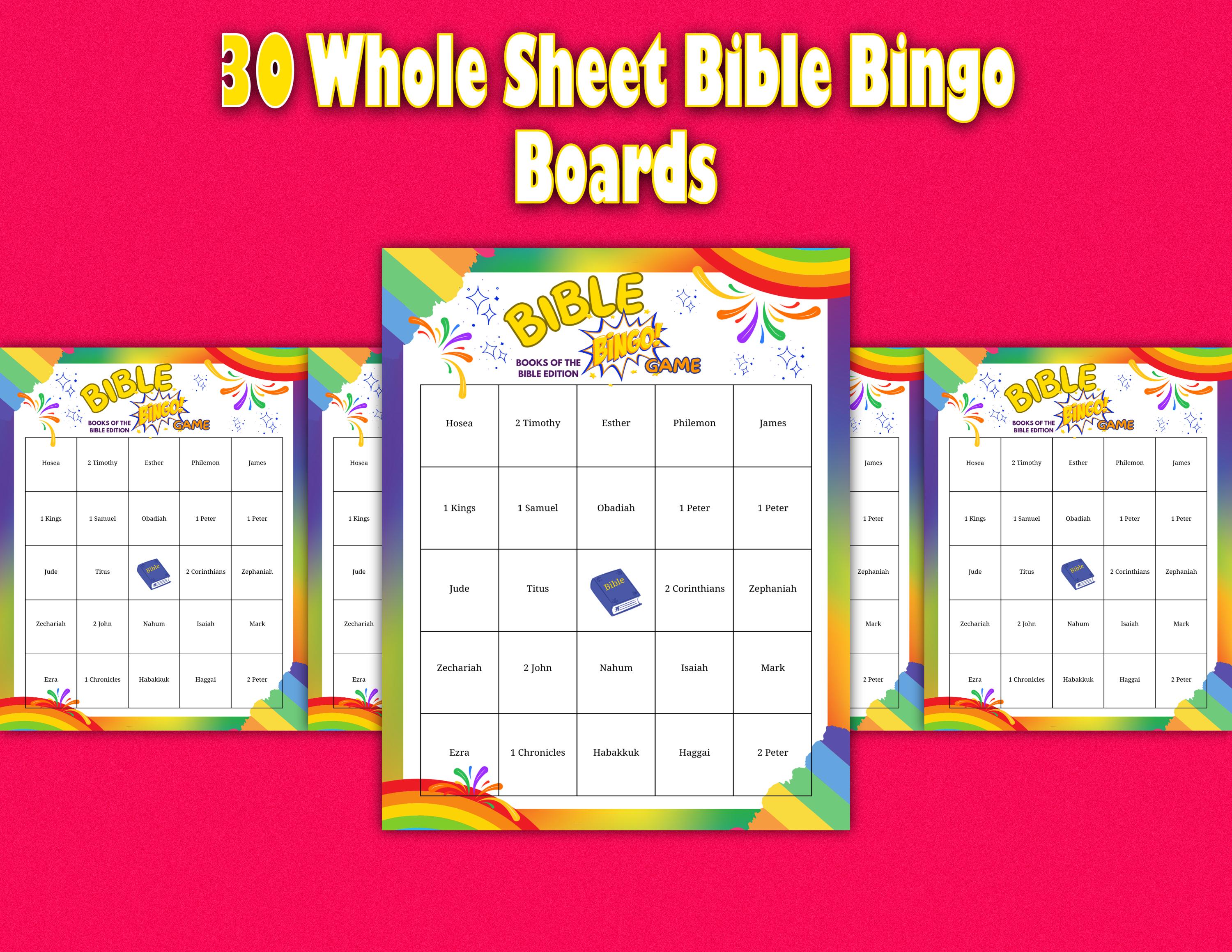 Bible Bingo Game Books of the Bible Edition 30 Whole Sheet & 30 Half ...