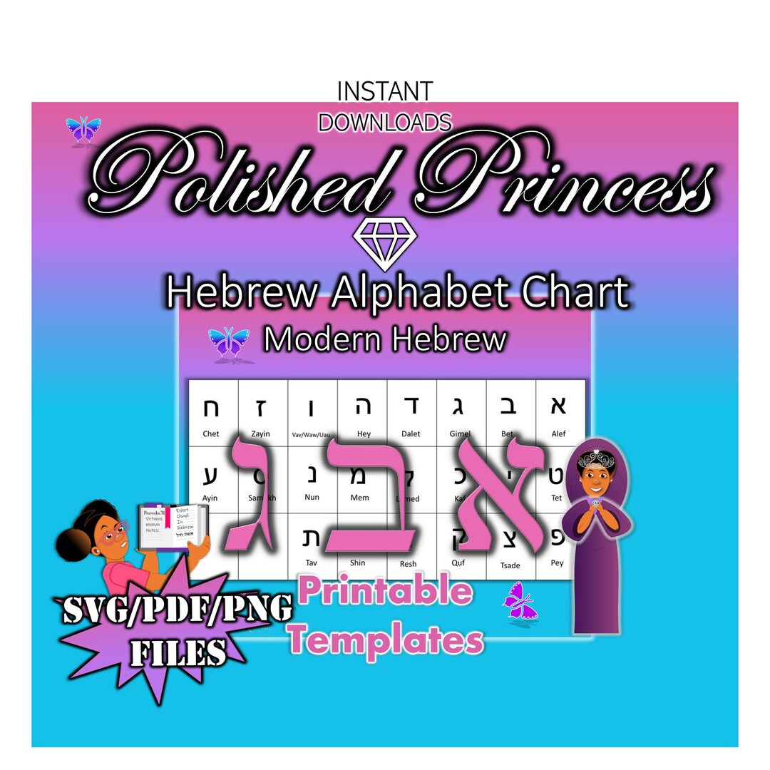 Hebrew Alphabet Chart polished Princess Art Edition Hebrew Letters ...