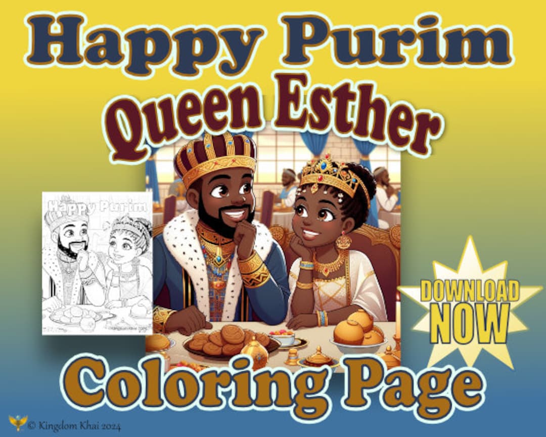 Happy Purim Queen Esther Coloring Page - Etsy