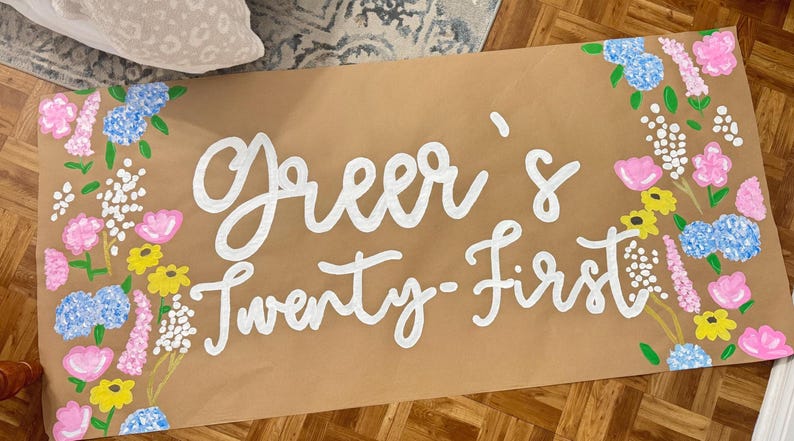 Personalized Hand-painted Banner – Floral Pattern – Custom Birthday ...